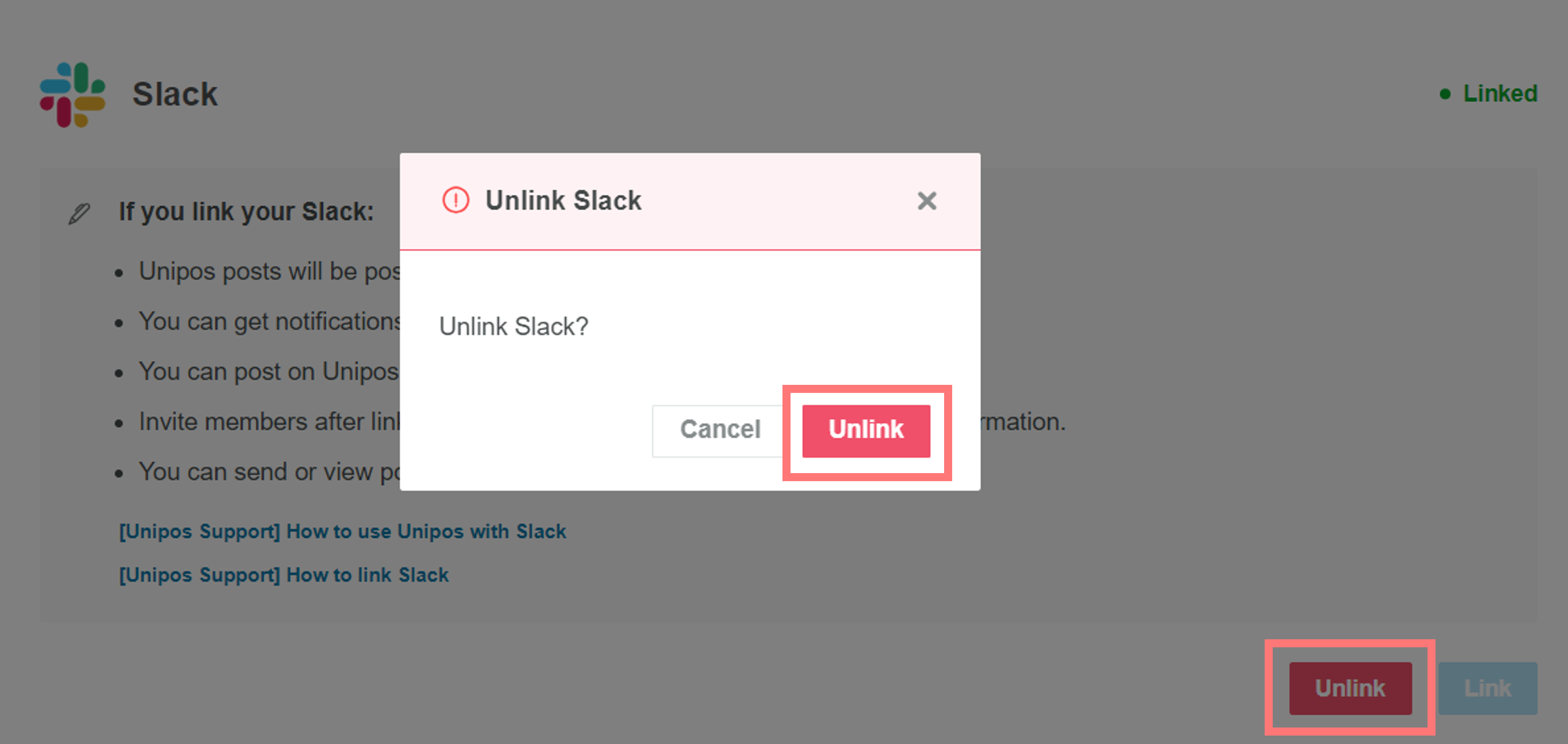 How to unlink Slack – Unipos Support